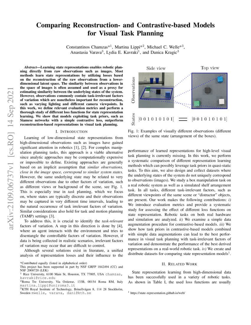 Comparing Reconstruction- and Contrastive-based Models for Visual Task ...