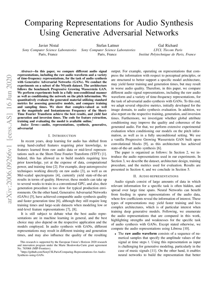 Comparing Representations for Audio Synthesis Using Generative Adversarial Networks | DeepAI
