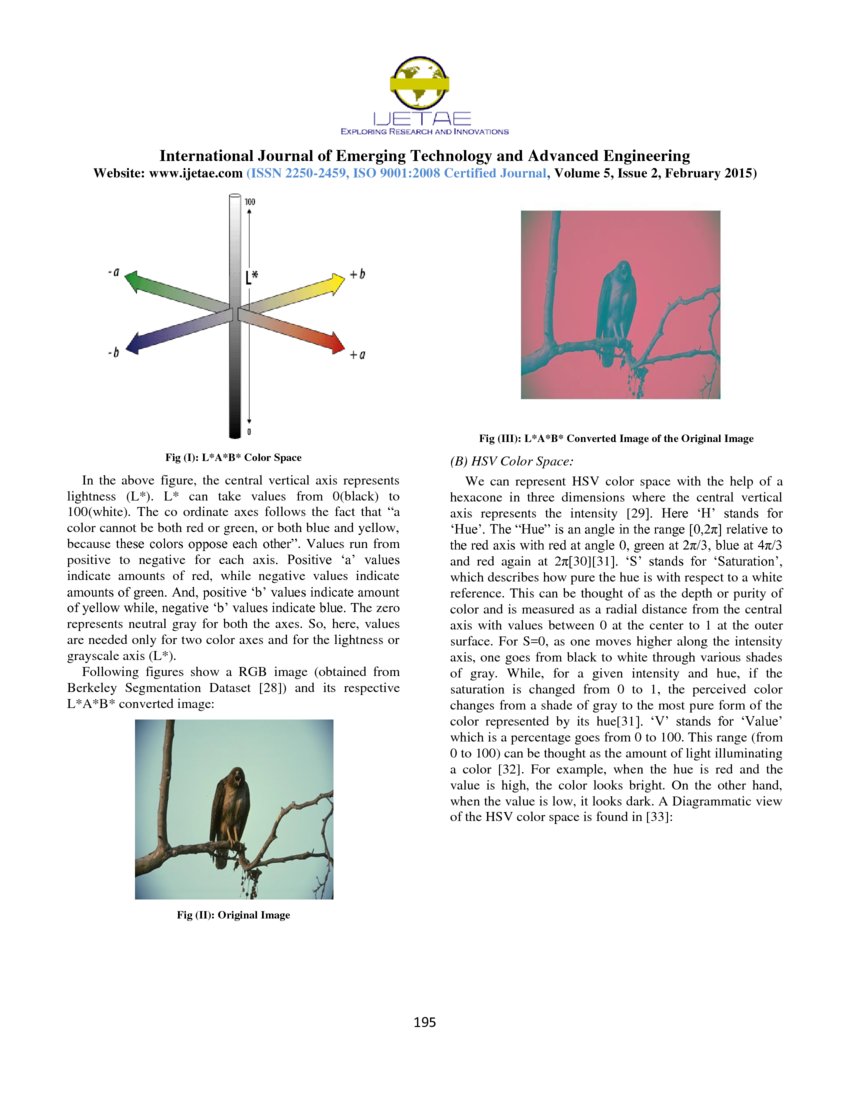 Comparing the Performance of L*A*B* and HSV Color Spaces with Respect ...