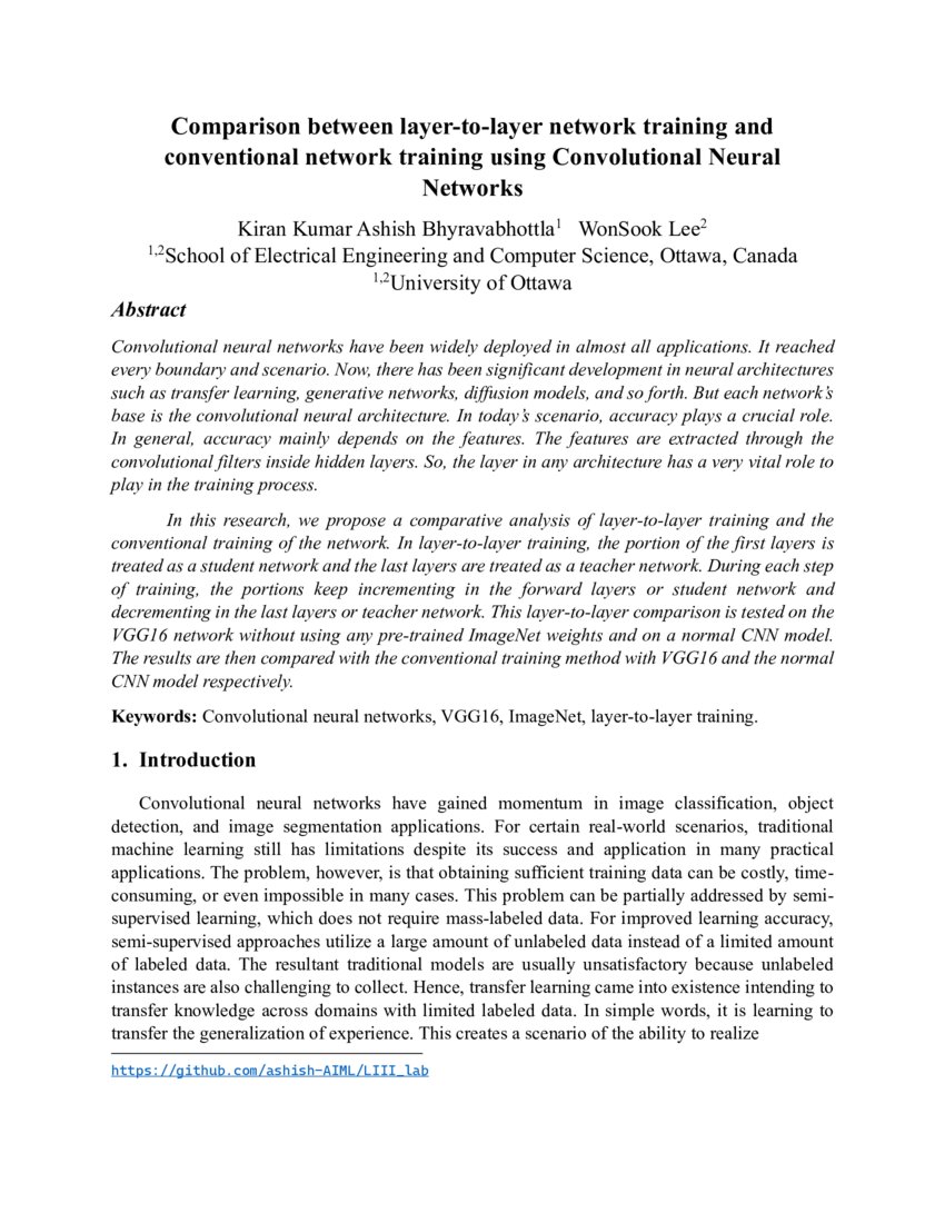 Comparison Between Layer To Layer Network Training And Conventional