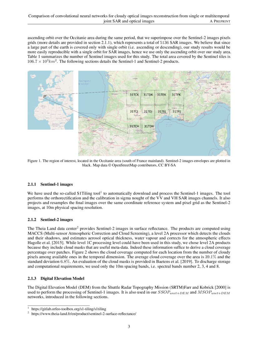 Comparison Of Convolutional Neural Networks For Cloudy Optical Images Reconstruction From Single