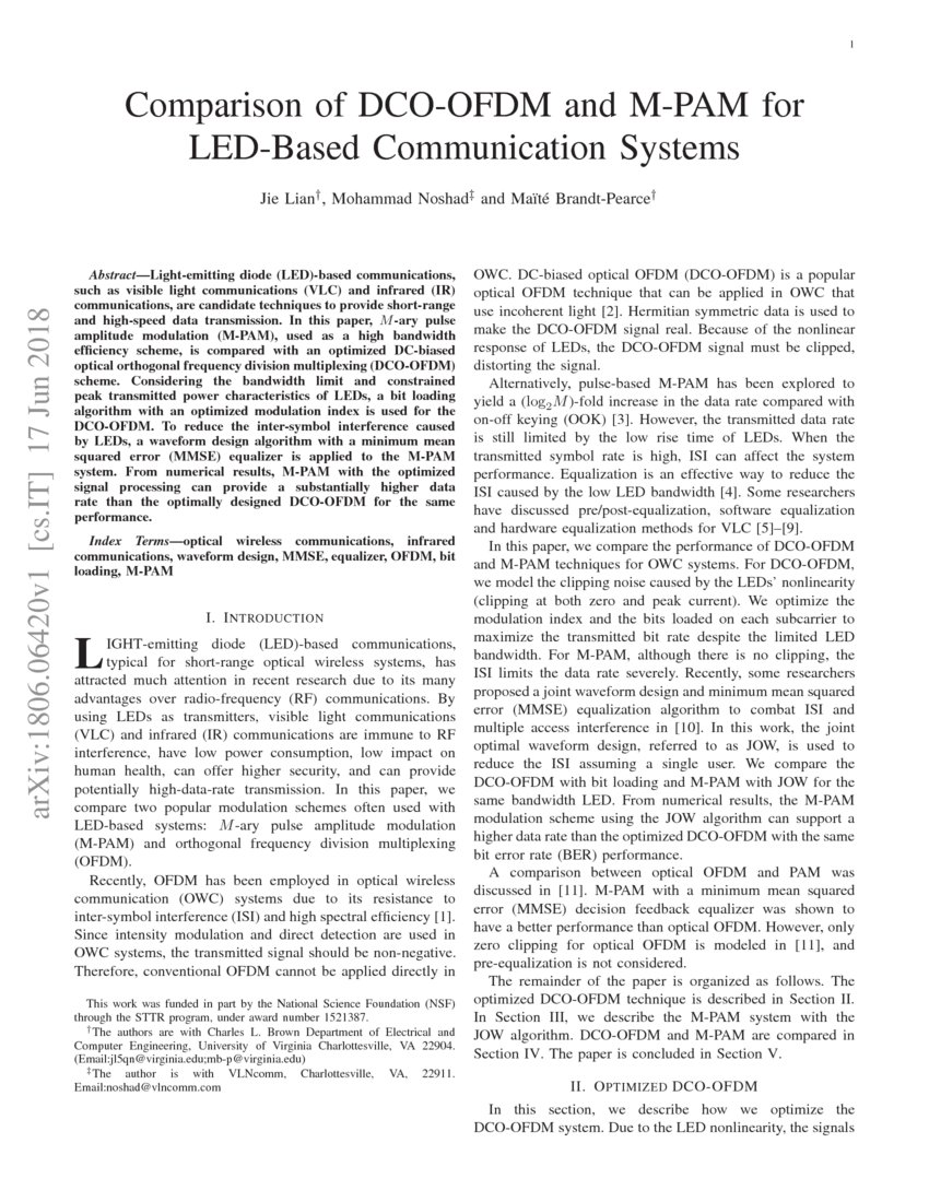 Comparison Of Dco Ofdm And M Pam For Led Based Communication Systems Deepai