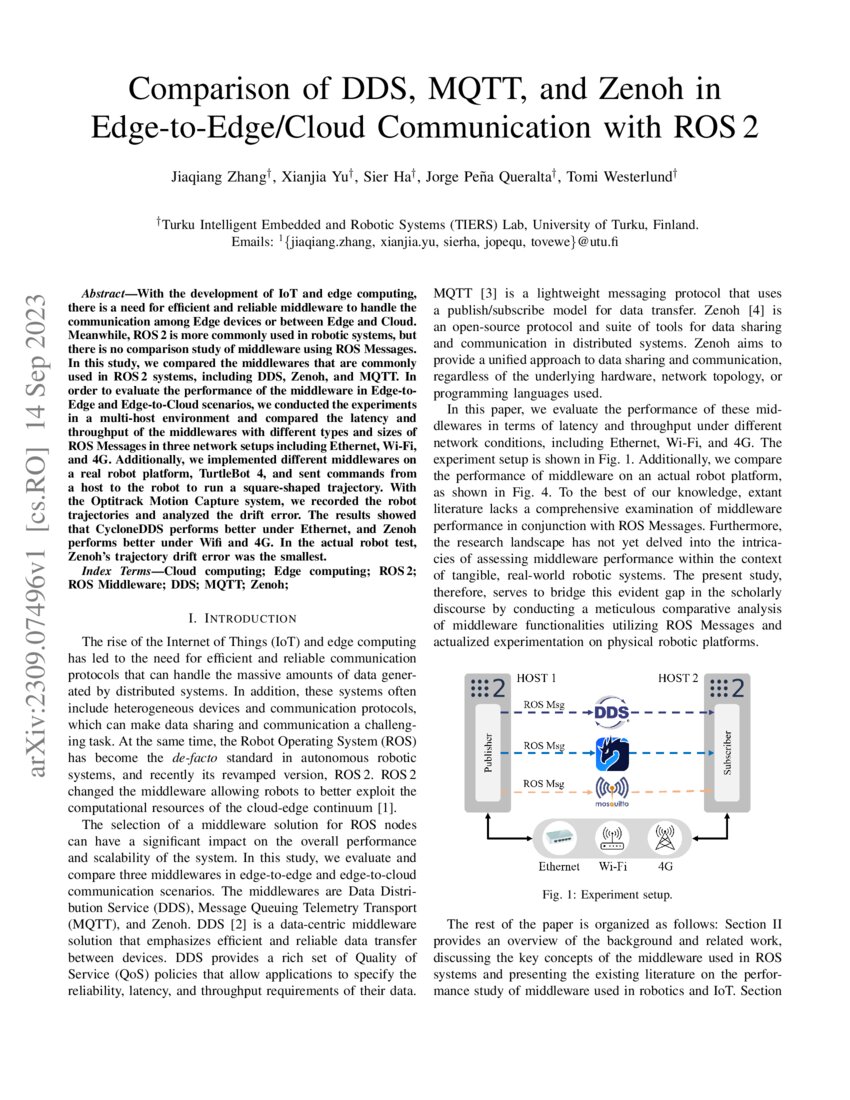 Comparison of DDS, MQTT, and Zenoh in Edge-to-Edge/Cloud Communication with ROS 2 | DeepAI