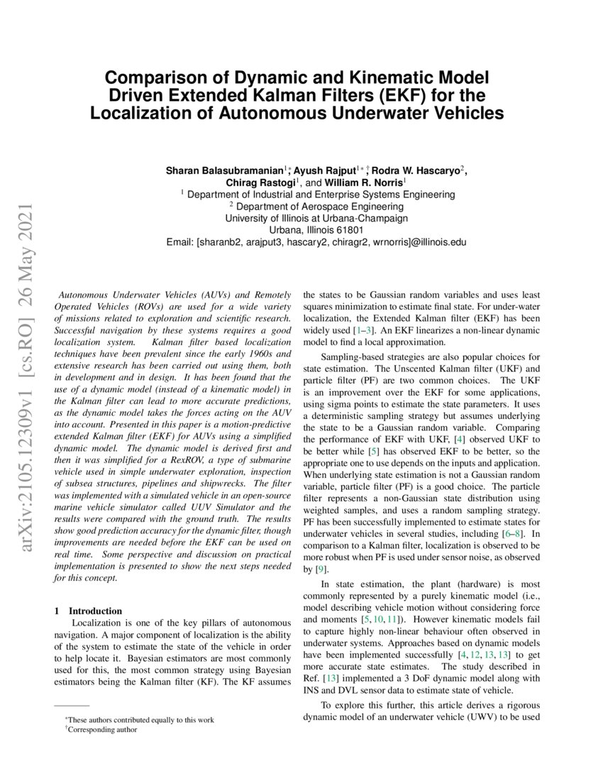 Comparison of Dynamic and Kinematic Model Driven Extended Kalman ...