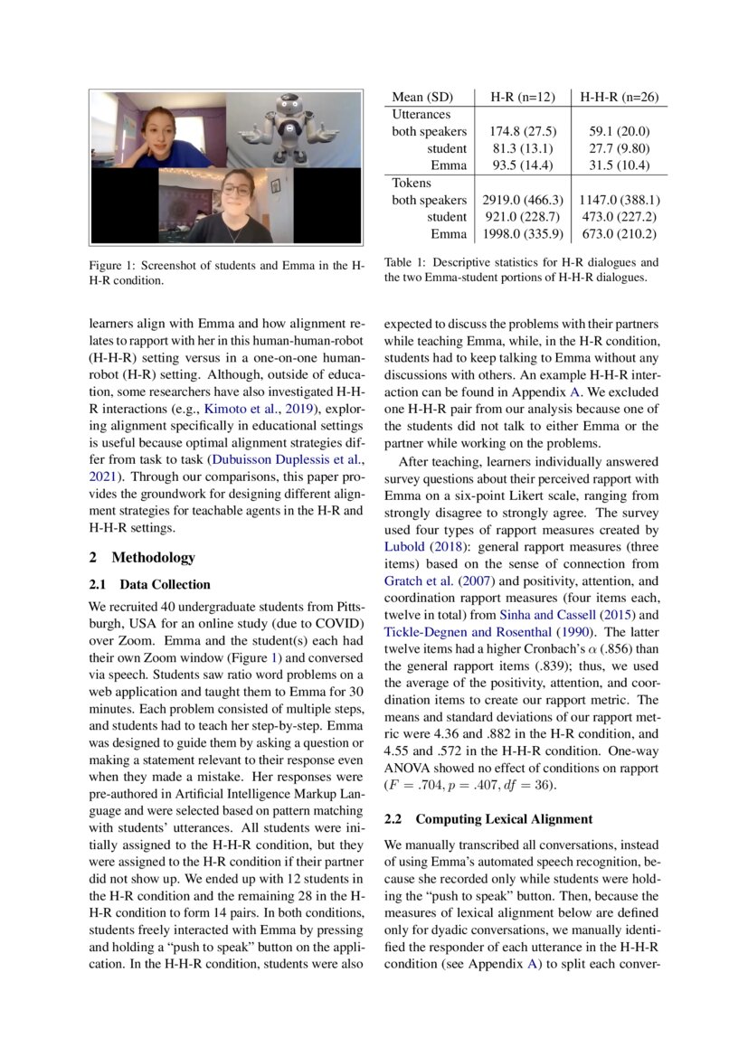 Comparison Of Lexical Alignment With A Teachable Robot In Human Robot