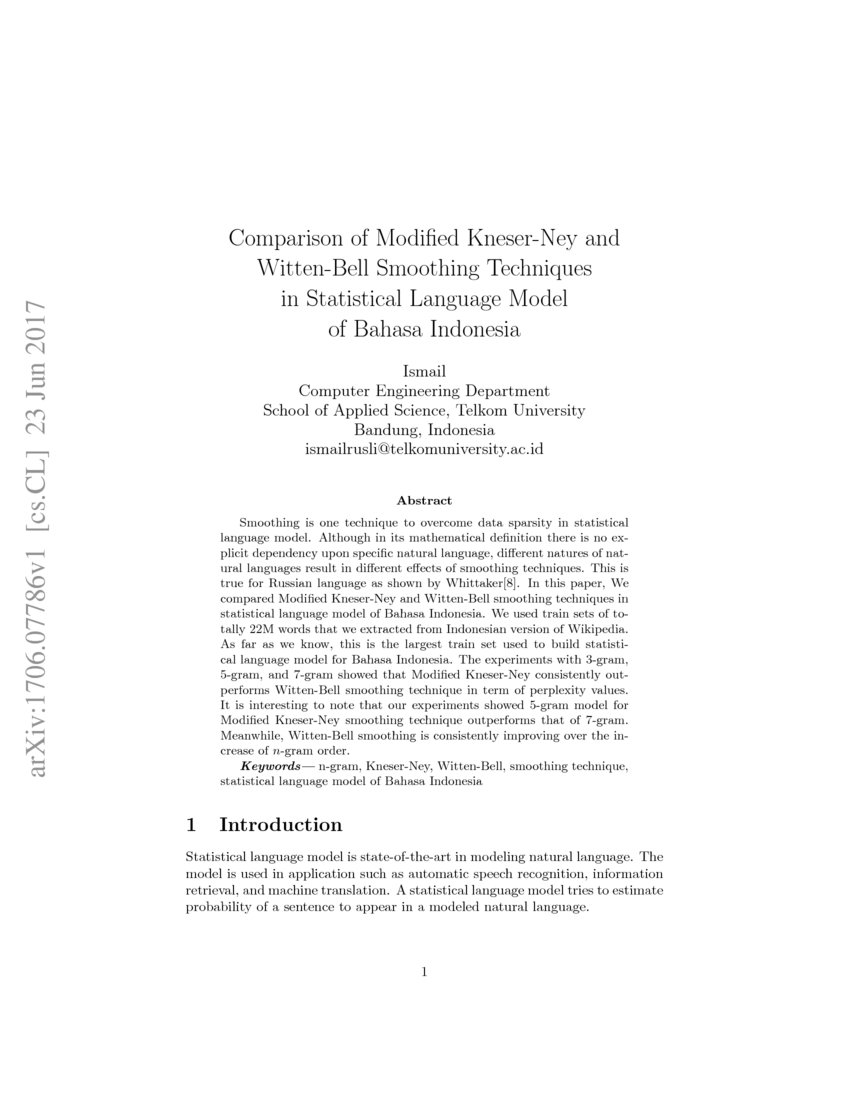 Comparison of Modified Kneser-Ney and Witten-Bell Smoothing Techniques in Statistical Language ...