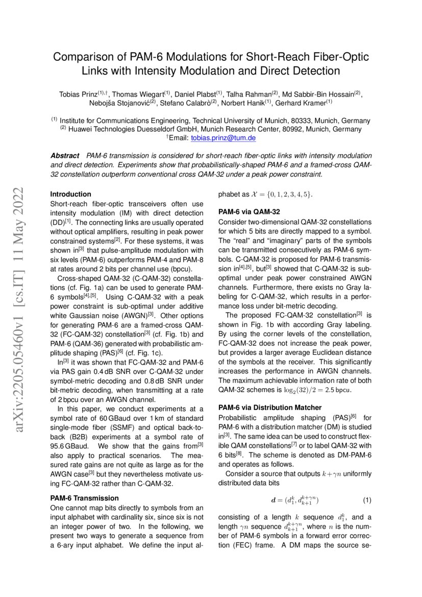 Comparison of PAM-6 Modulations for Short-Reach Fiber-Optic Links with Intensity Modulation and ...