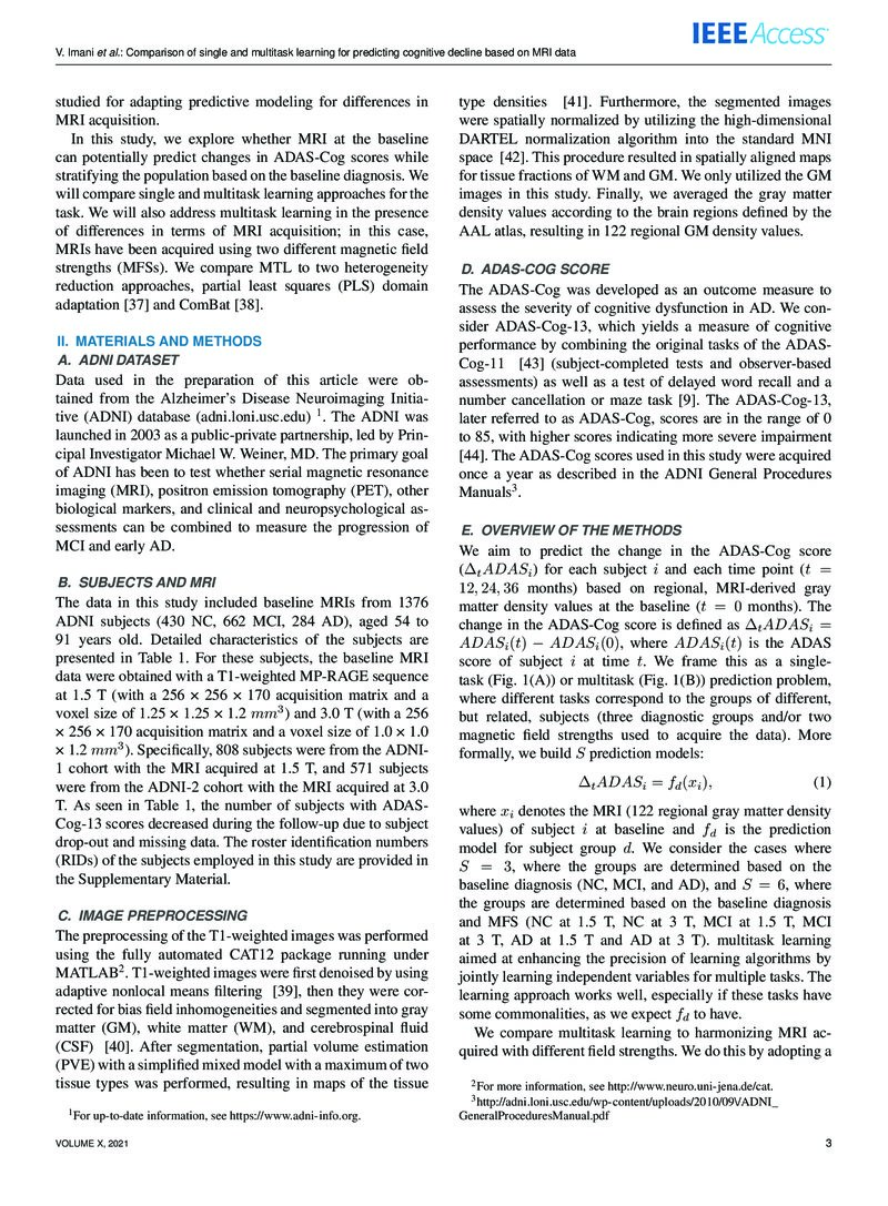 Comparison Of Single And Multitask Learning For Predicting Cognitive Decline Based On Mri Data