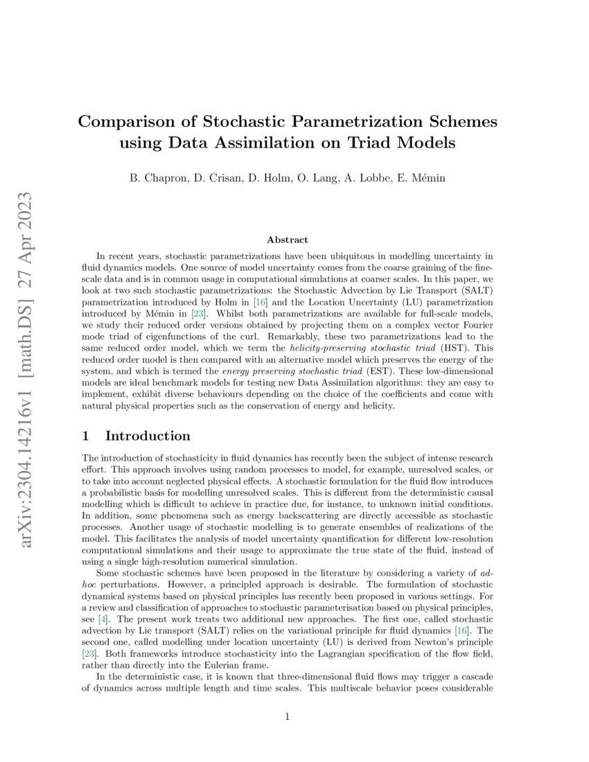 Comparison Of Stochastic Parametrization Schemes Using Data Assimilation On Triad Models Deepai 3118