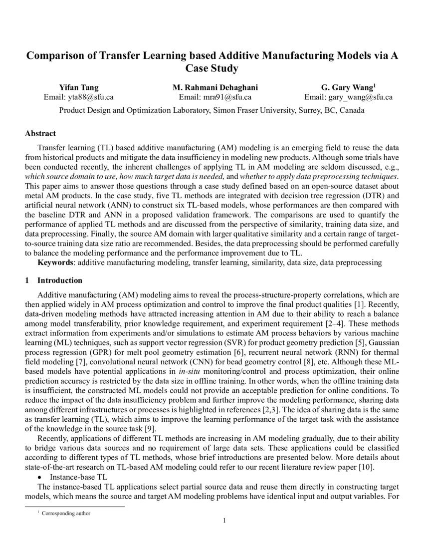 Comparison of Transfer Learning based Additive Manufacturing Models via ...