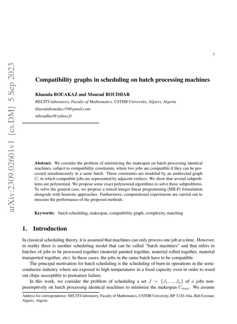 Compatibility Graphs In Scheduling On Batch Processing Machines Deepai 