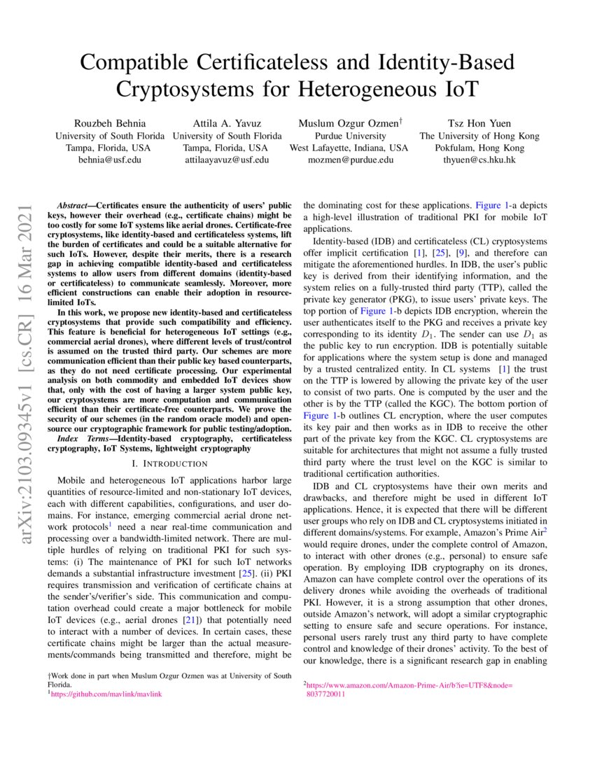 Compatible Certificateless And Identity Based Cryptosystems For Heterogeneous Iot Deepai