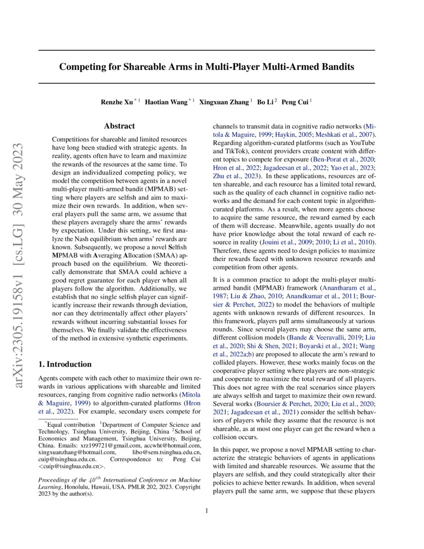 Competing for Shareable Arms in Multi-Player Multi-Armed Bandits | DeepAI