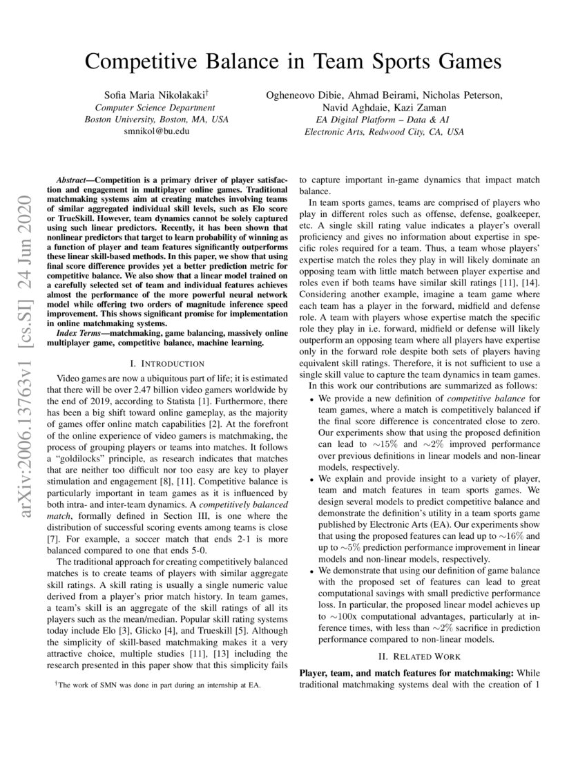 Competitive Balance in Team Sports Games | DeepAI