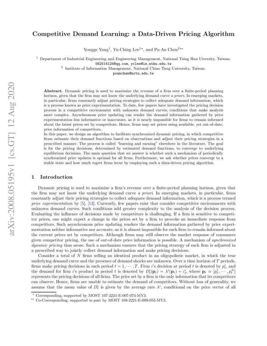 Competitive Demand Learning: a Data-Driven Pricing Algorithm | DeepAI