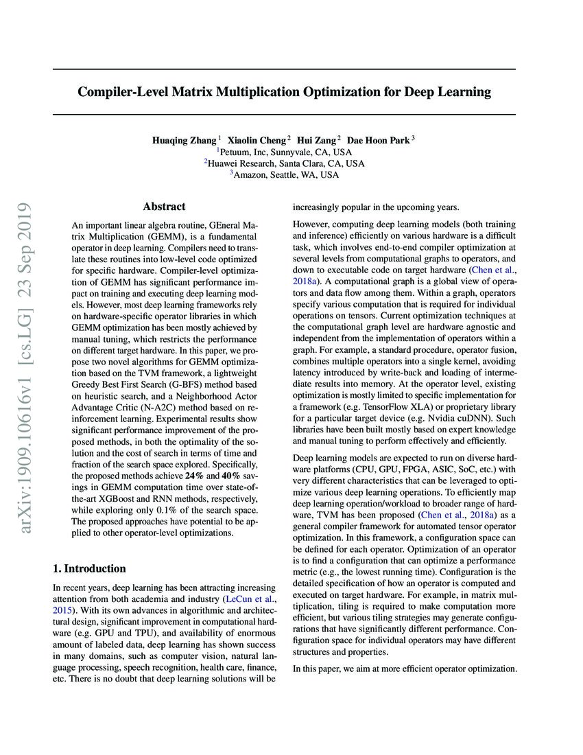 Compiler Level Matrix Multiplication Optimization For Deep Learning