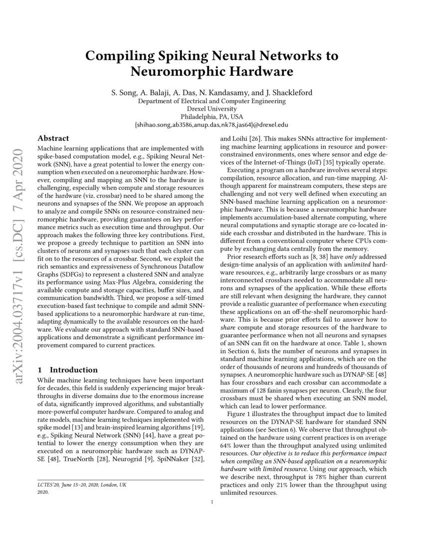 Compiling Spiking Neural Networks to Neuromorphic Hardware | DeepAI