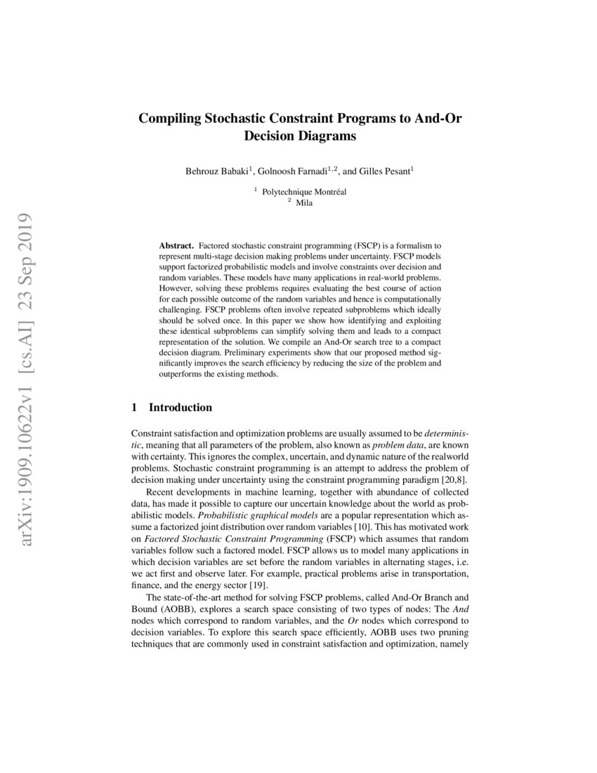 Compiling Stochastic Constraint Programs To And Or Decision Diagrams