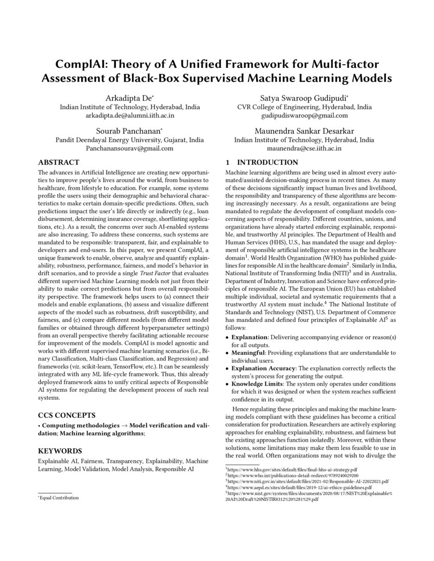 ComplAI: Theory of A Unified Framework for Multi-factor Assessment of Black-Box Supervised ...