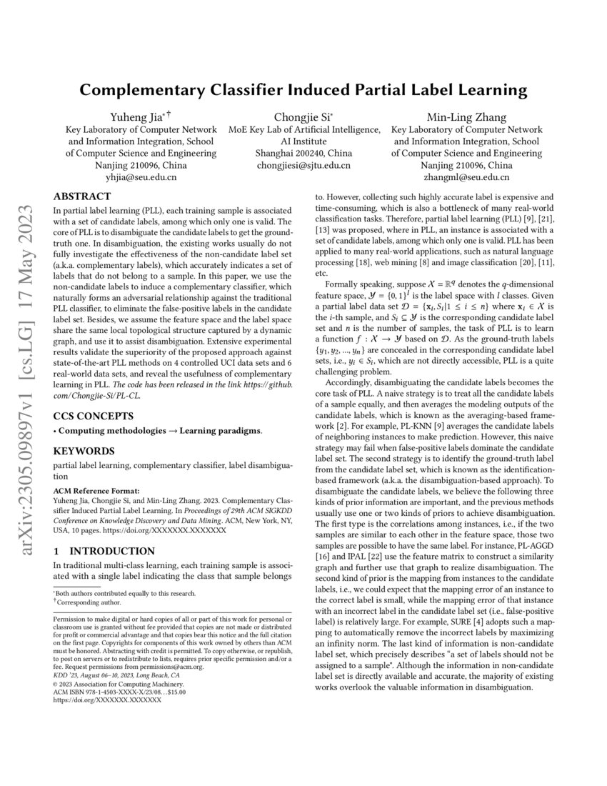 Complementary Classifier Induced Partial Label Learning Deepai