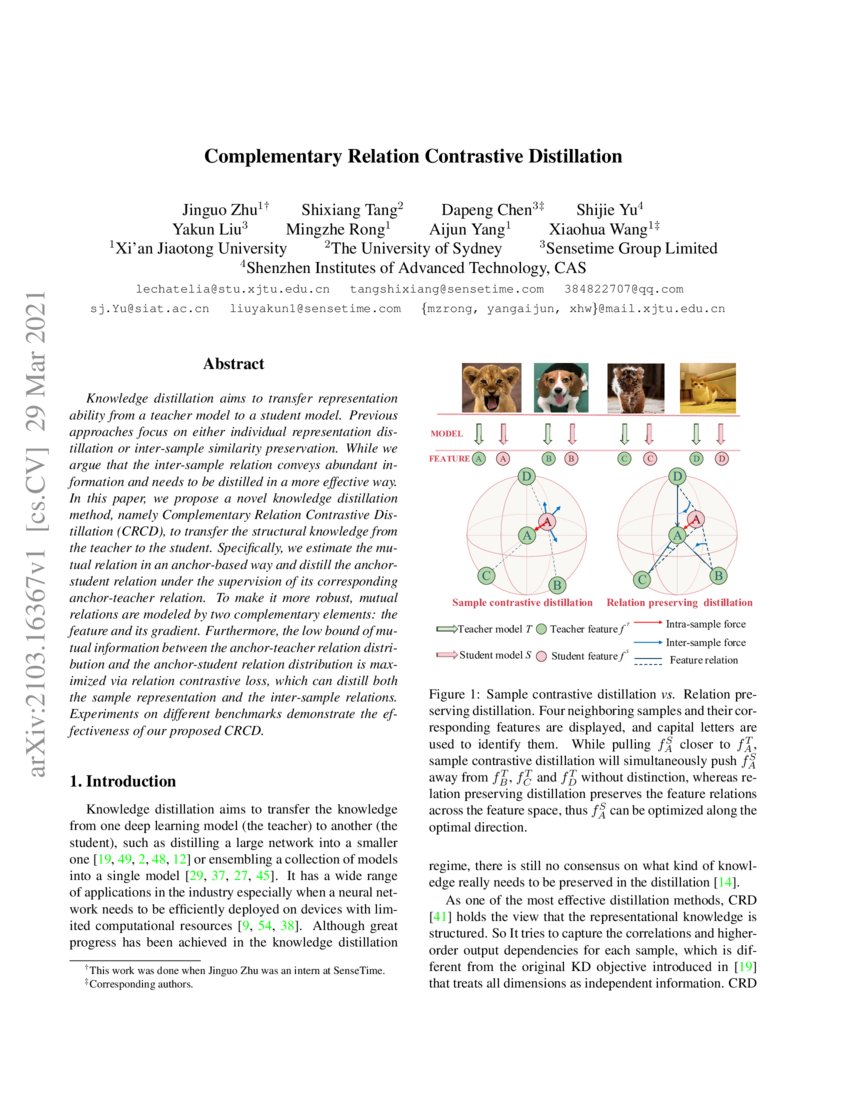 Complementary Relation Contrastive Distillation | DeepAI