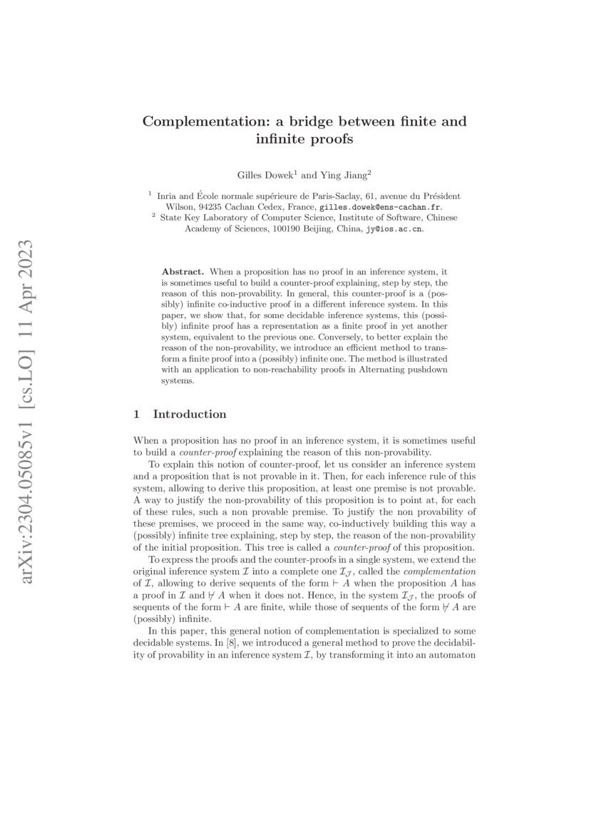 Complementation A Bridge Between Finite And Infinite Proofs Deepai