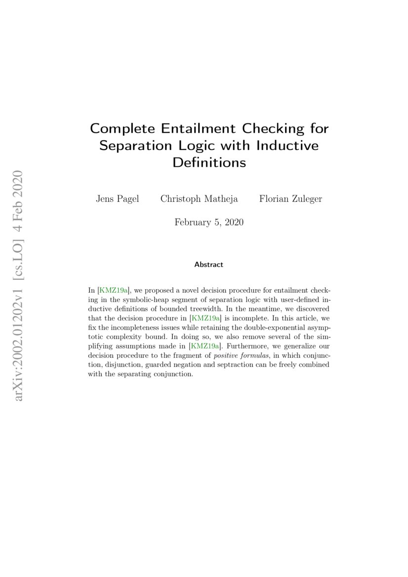 Complete Entailment Checking For Separation Logic With Inductive Definitions Deepai