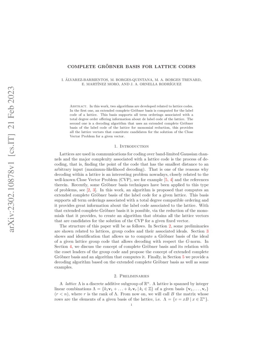Complete Gröbner Basis For Lattice Codes Deepai