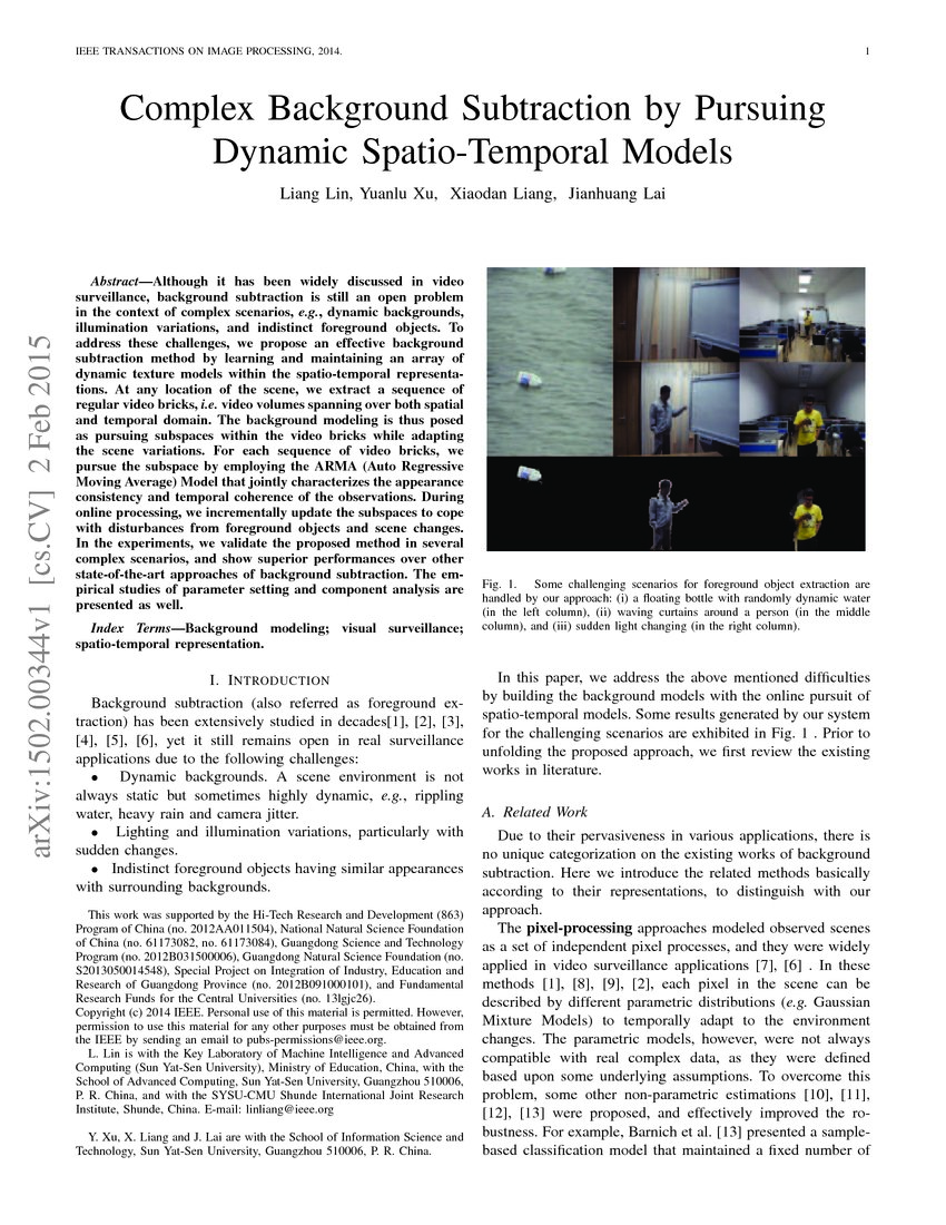 Complex Background Subtraction by Pursuing Dynamic Spatio-Temporal Models | DeepAI