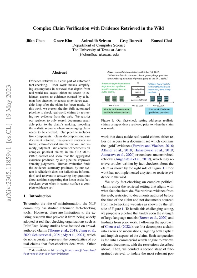 Complex Claim Verification with Evidence Retrieved in the Wild | DeepAI