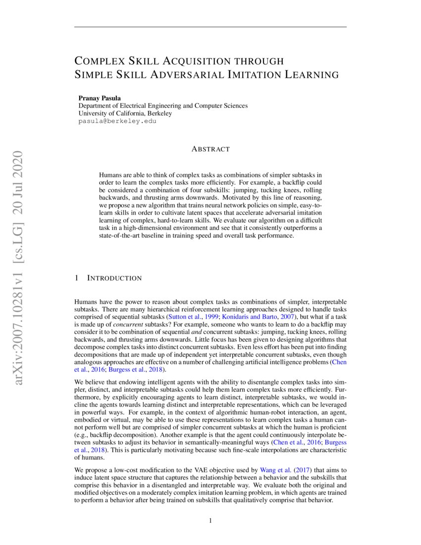 Complex Skill Acquisition through Simple Skill Adversarial Imitation ...