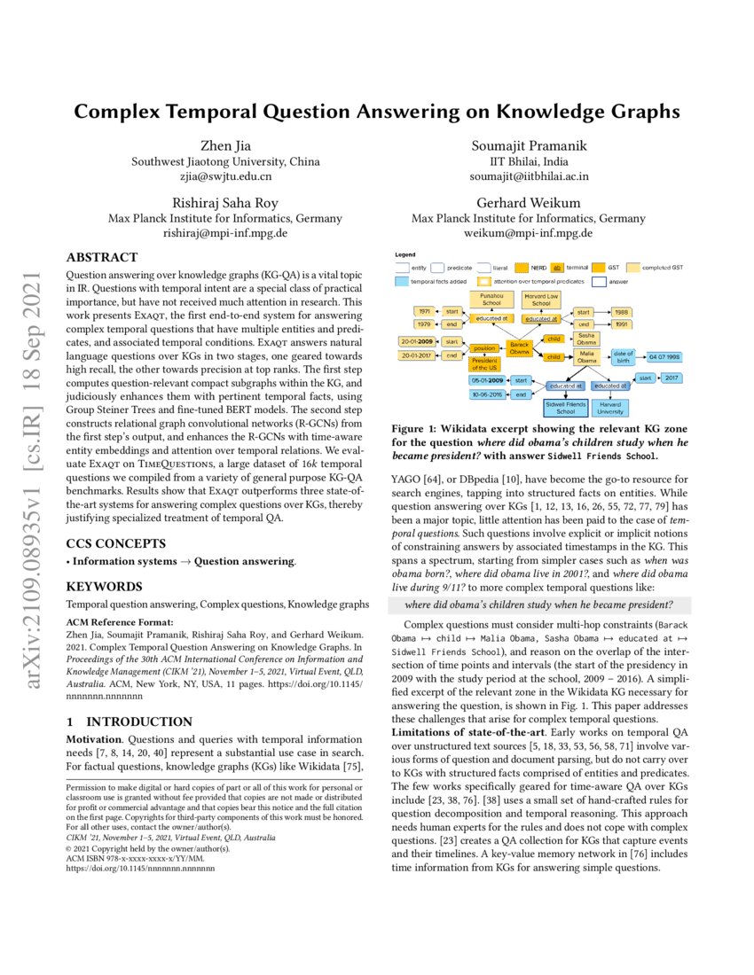 Complex Temporal Question Answering on Knowledge Graphs | DeepAI