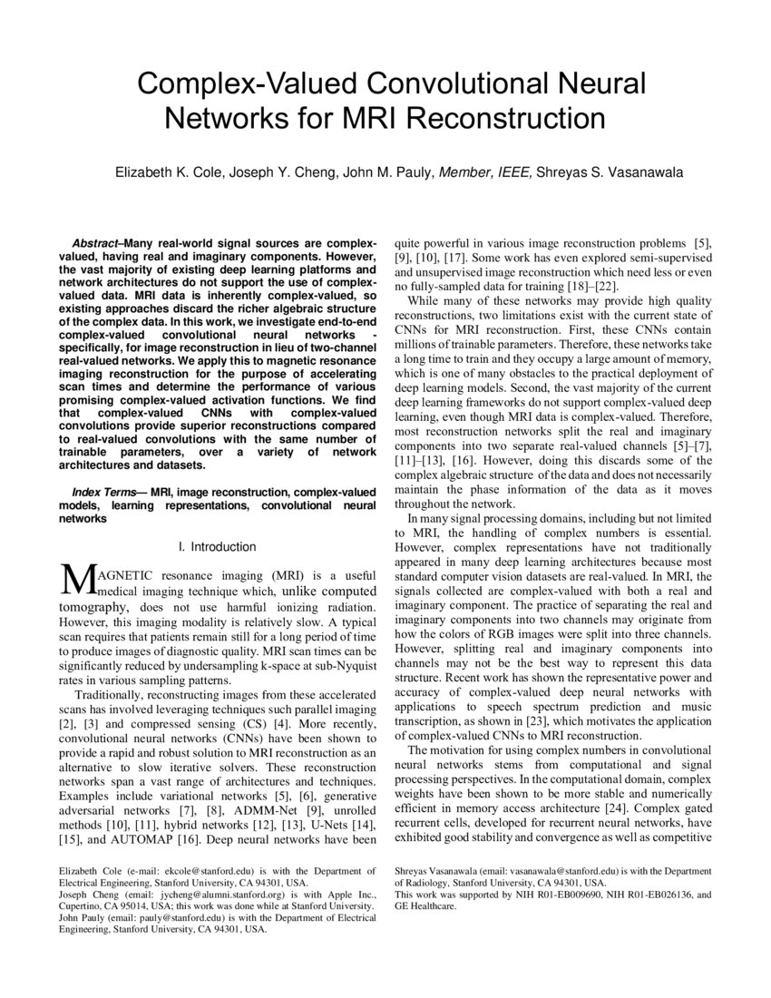 Complex Valued Convolutional Neural Networks For Mri Reconstruction Deepai