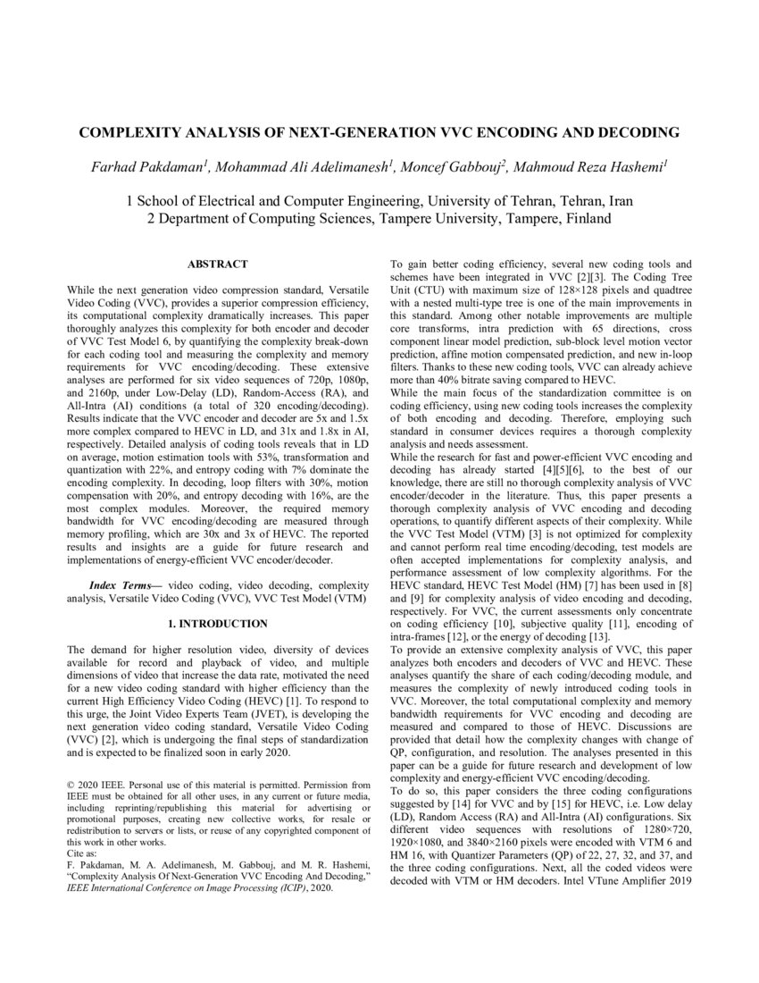 Complexity Analysis Of Next-Generation VVC Encoding and Decoding | DeepAI