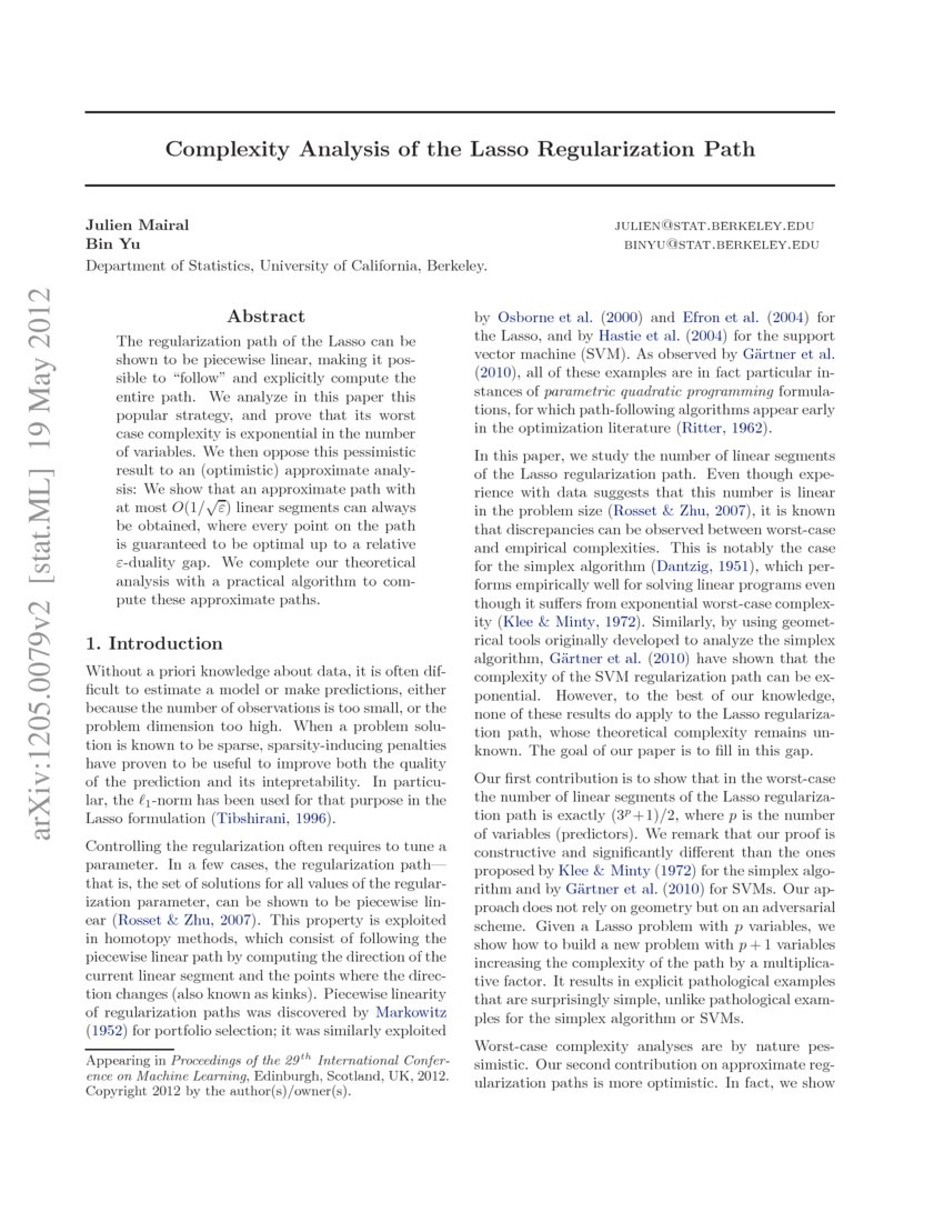 Complexity Analysis of the Lasso Regularization Path | DeepAI