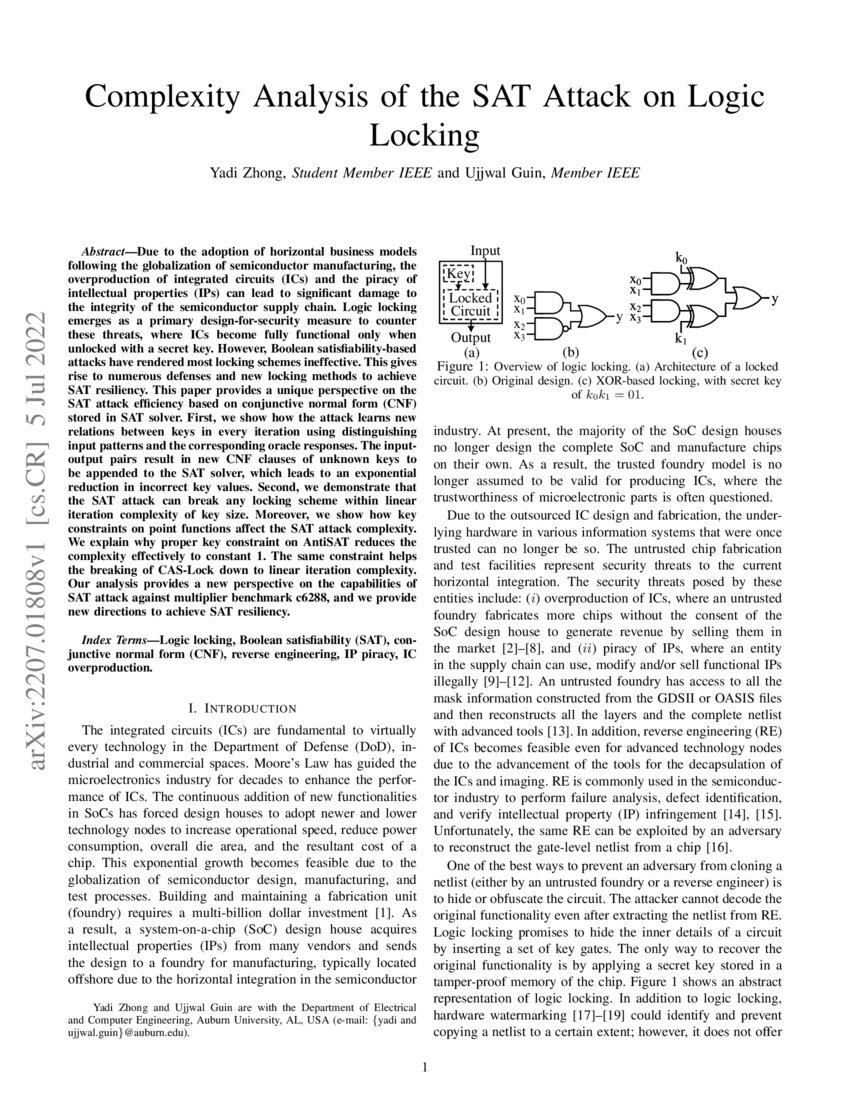 Complexity Analysis of the SAT Attack on Logic Locking | DeepAI