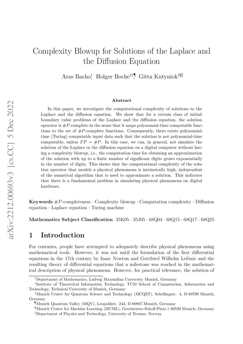 Complexity Blowup for Solutions of the Laplace and the Diffusion Equation | DeepAI