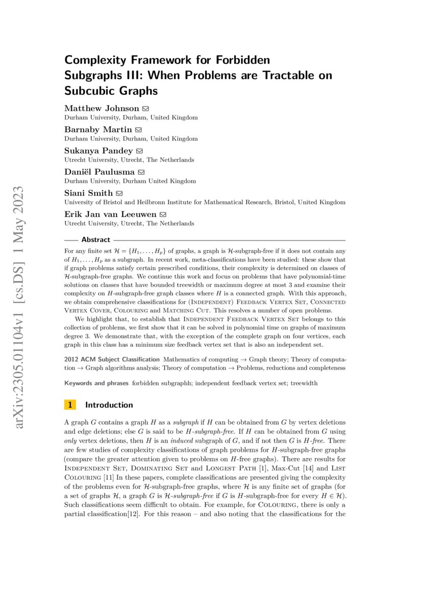 Complexity Framework For Forbidden Subgraphs Iii When Problems Are