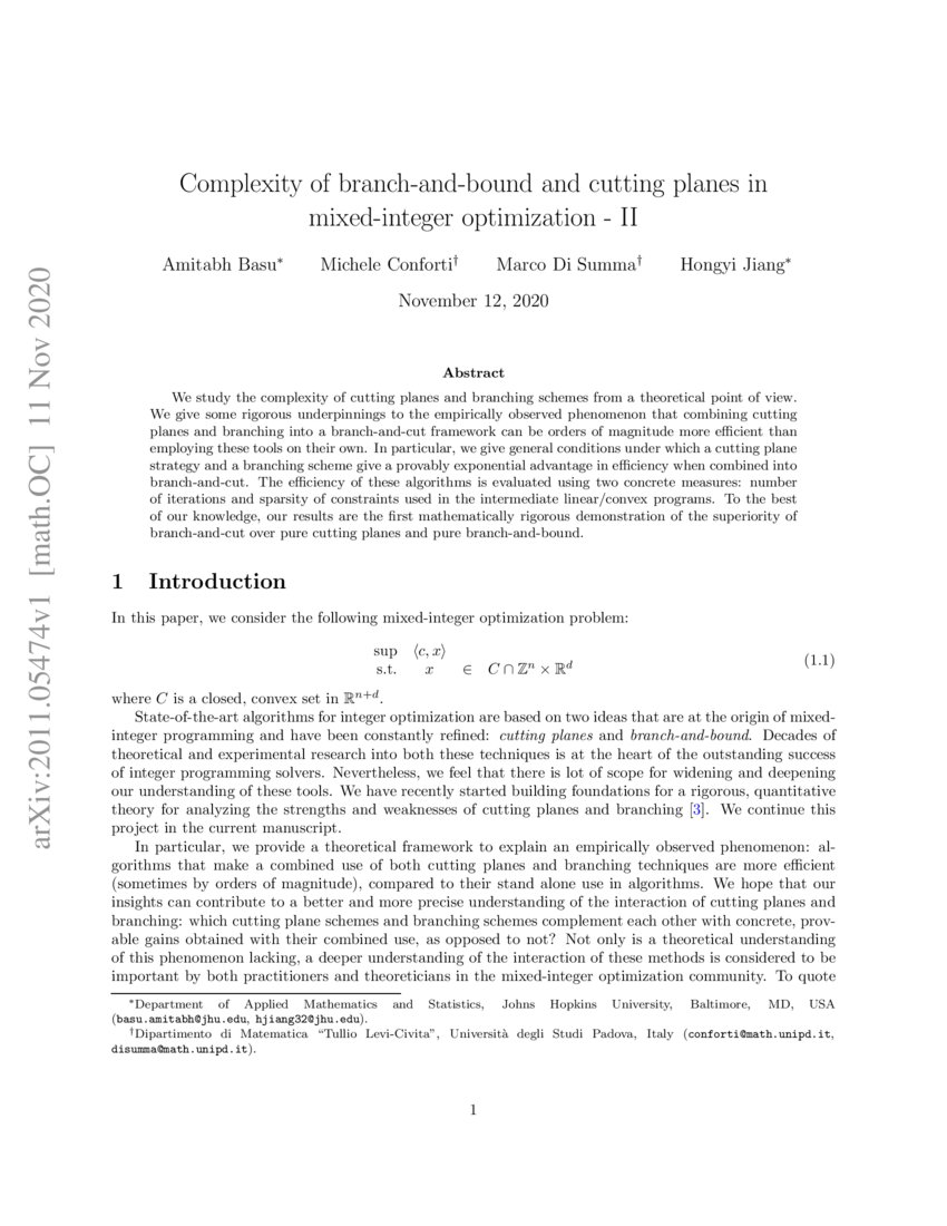 Complexity Of Branch And Bound And Cutting Planes In Mixed Integer Optimization Ii Deepai
