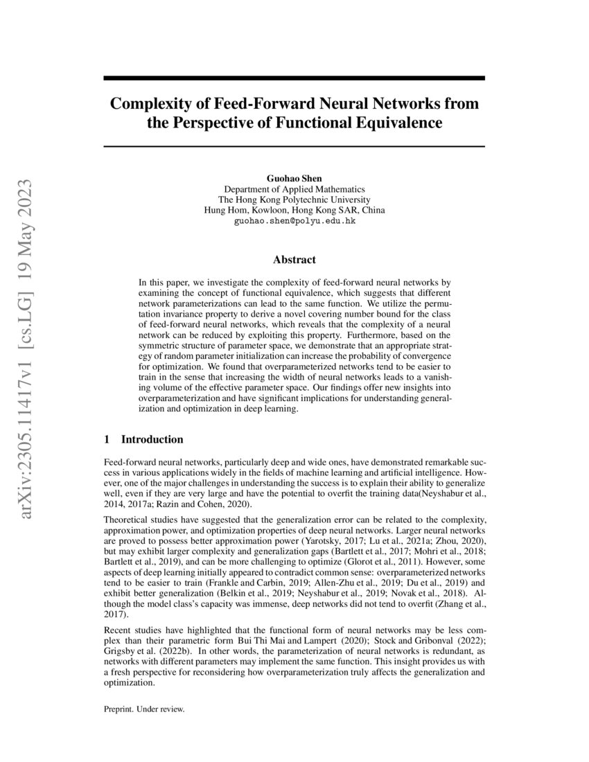 Complexity Of Feed Forward Neural Networks From The Perspective Of Functional Equivalence Deepai