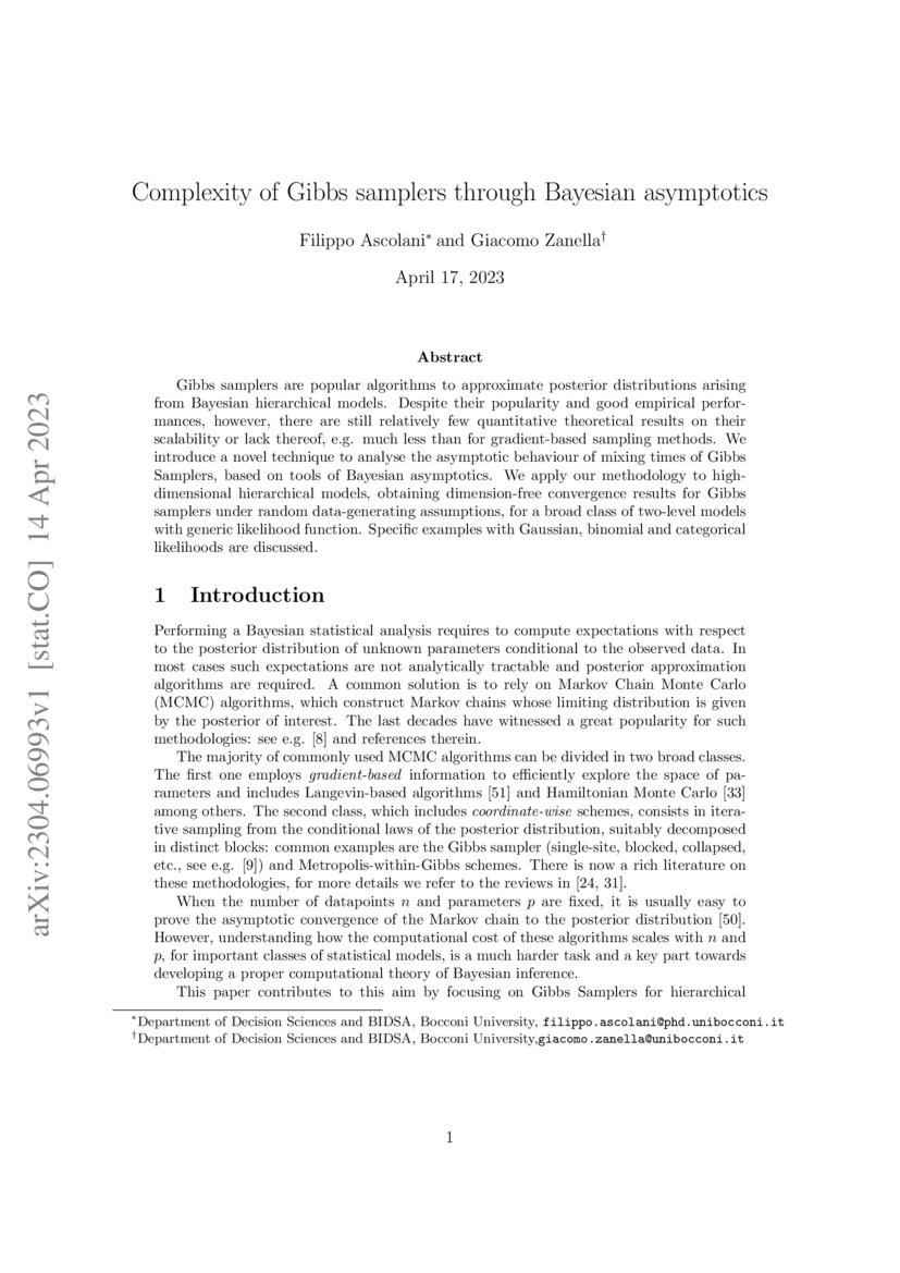 Complexity of Gibbs samplers through Bayesian asymptotics | DeepAI