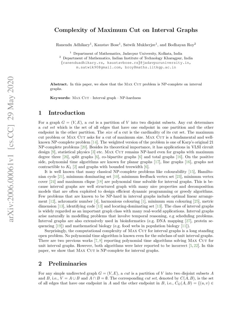Complexity of Maximum Cut on Interval Graphs | DeepAI