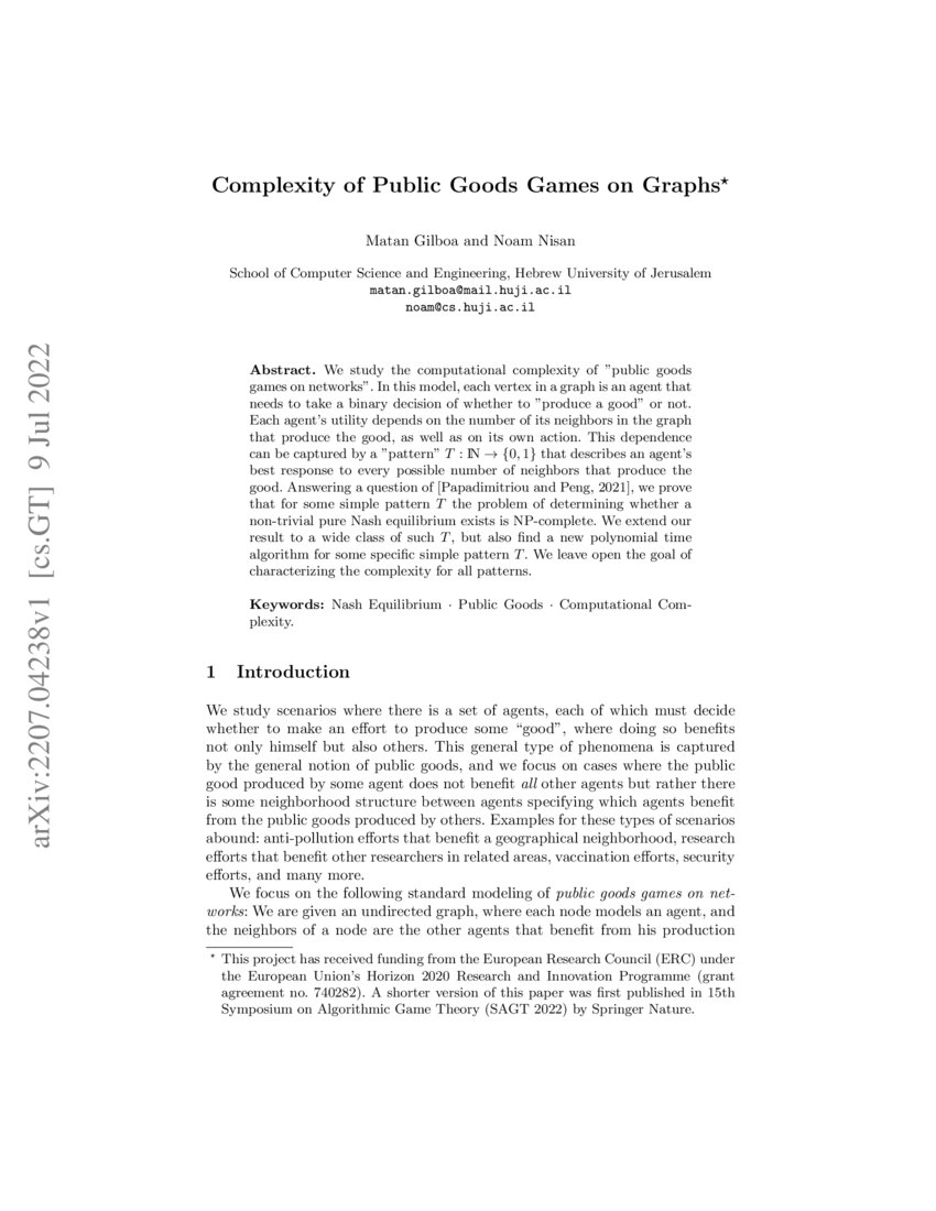 Complexity of Public Goods Games on Graphs | DeepAI