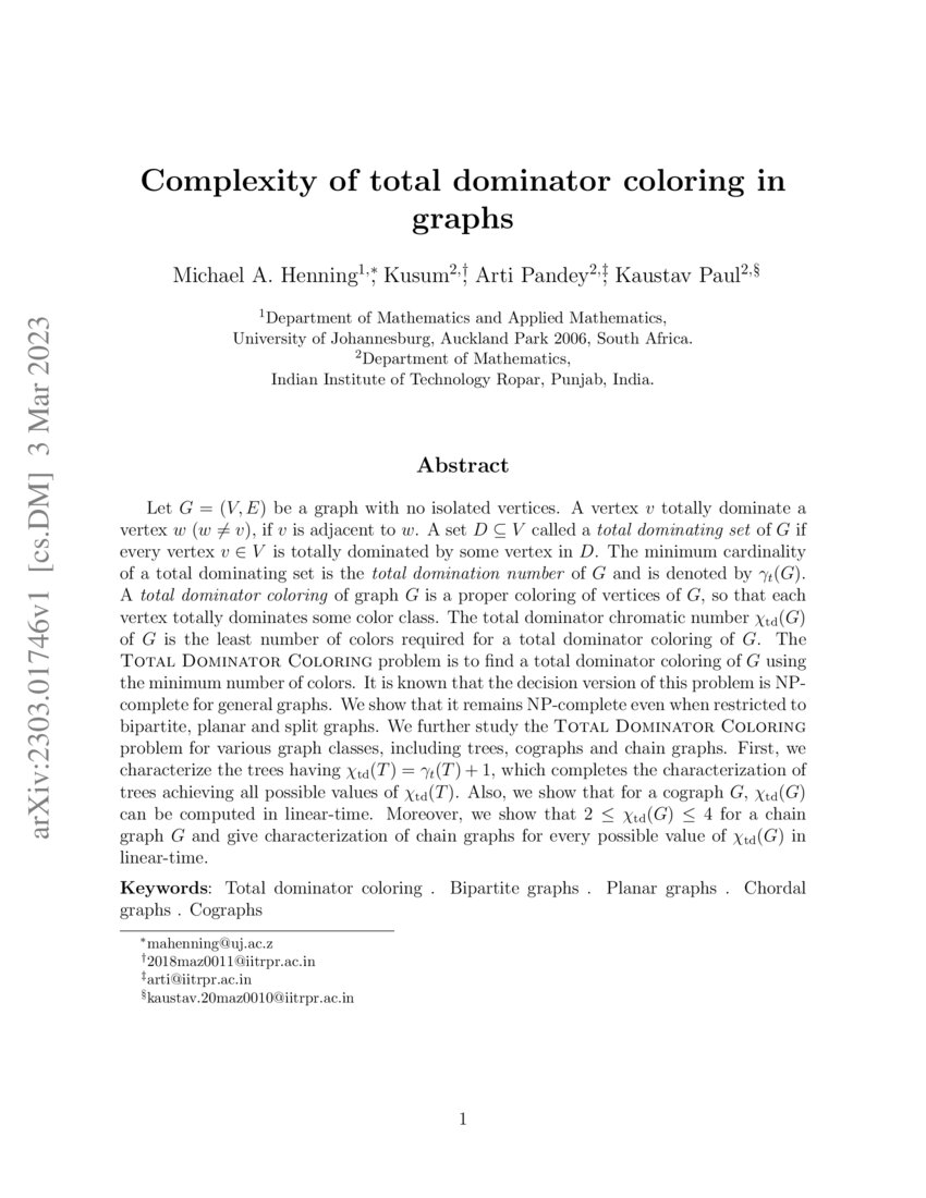 Complexity of total dominator coloring in graphs | DeepAI