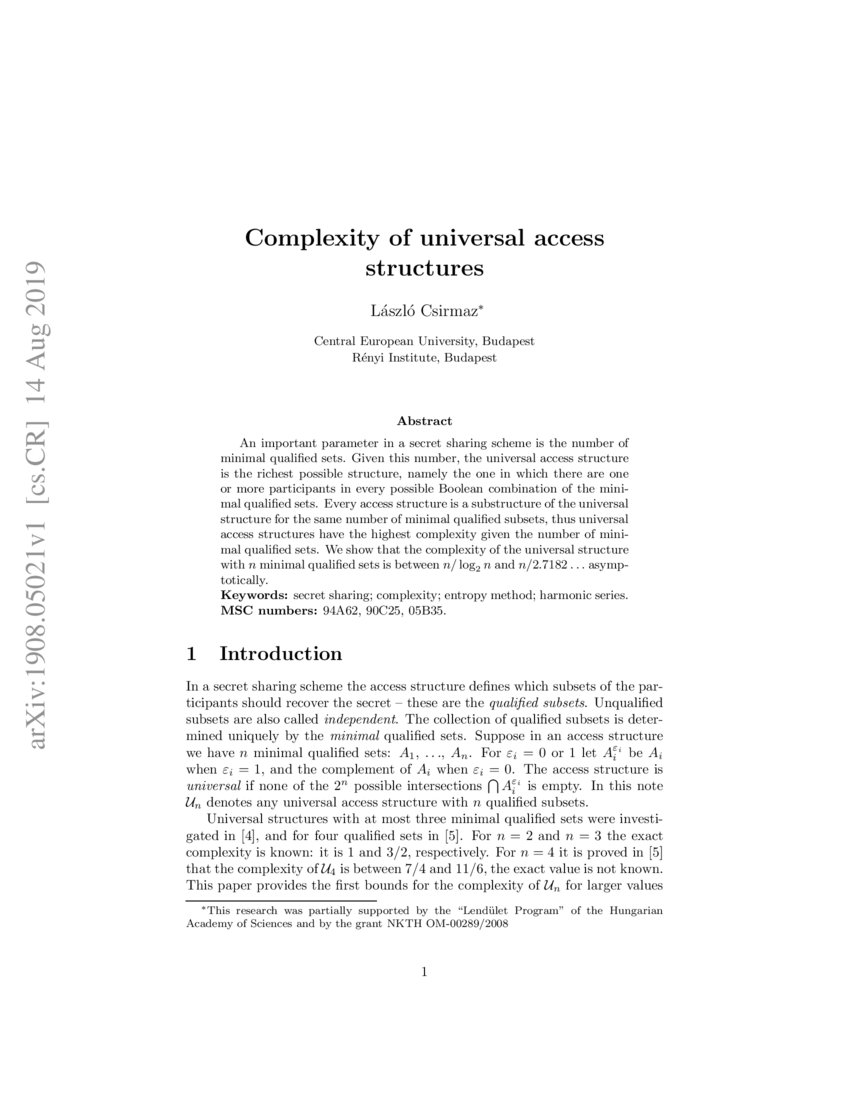 Complexity of universal access structures | DeepAI