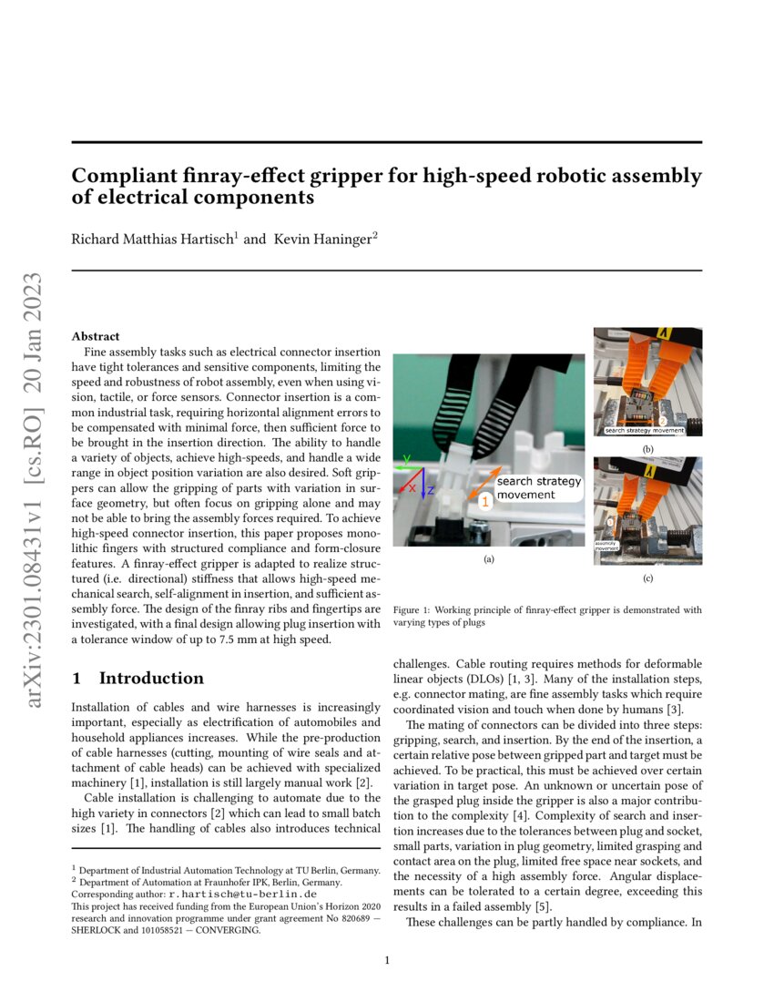 Compliant finray-effect gripper for high-speed robotic assembly of ...