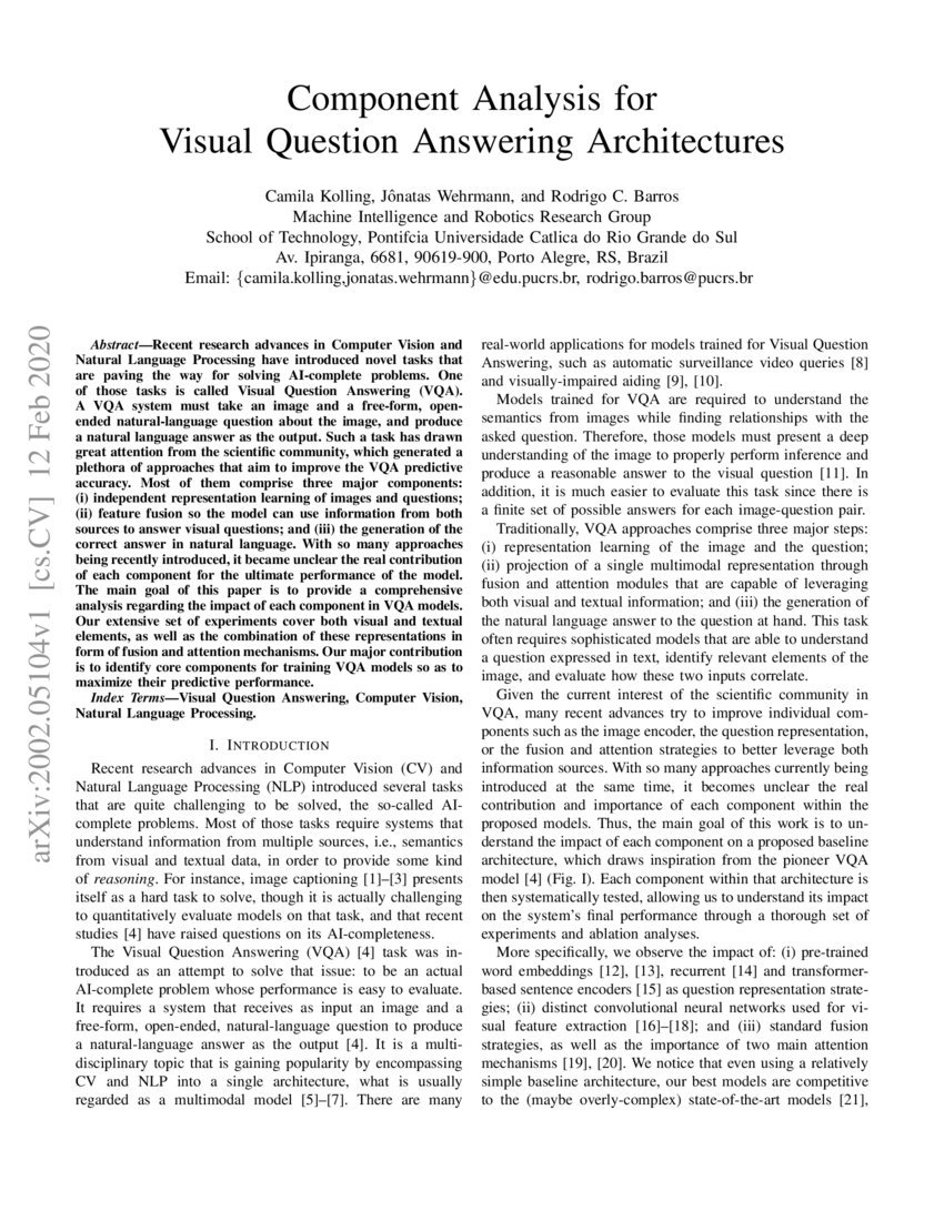Component Analysis for Visual Question Answering Architectures | DeepAI