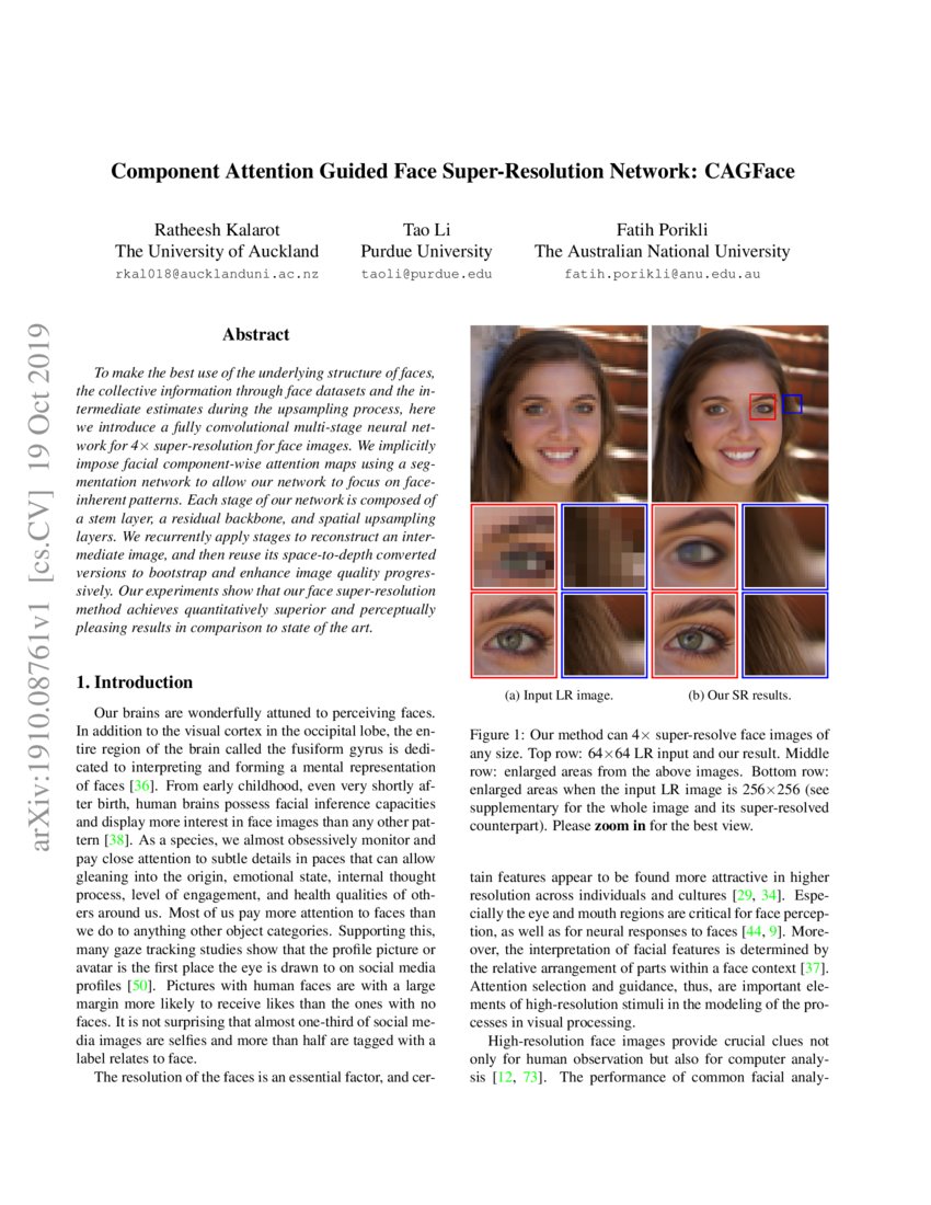 Component Attention Guided Face Super-Resolution Network: CAGFace | DeepAI