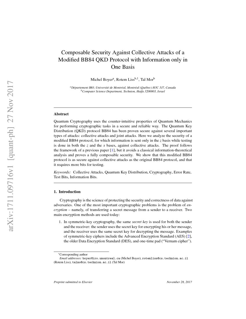 Composable Security Against Collective Attacks Of A Modified Bb84 Qkd