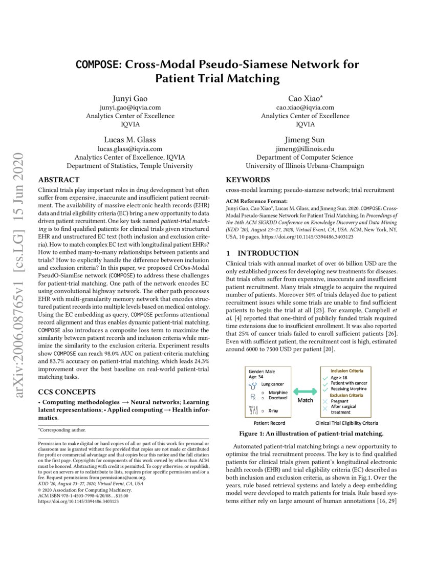 Compose Cross Modal Pseudo Siamese Network For Patient Trial Matching Deepai 